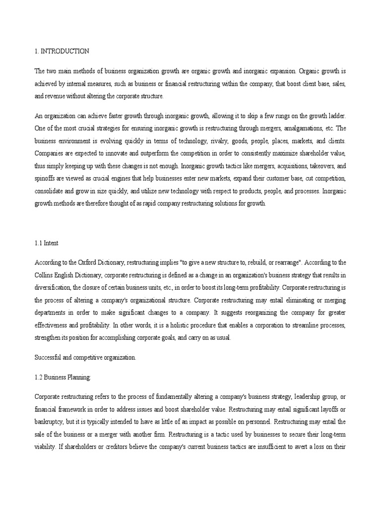 Research Paper Corporate Restructuring | PDF