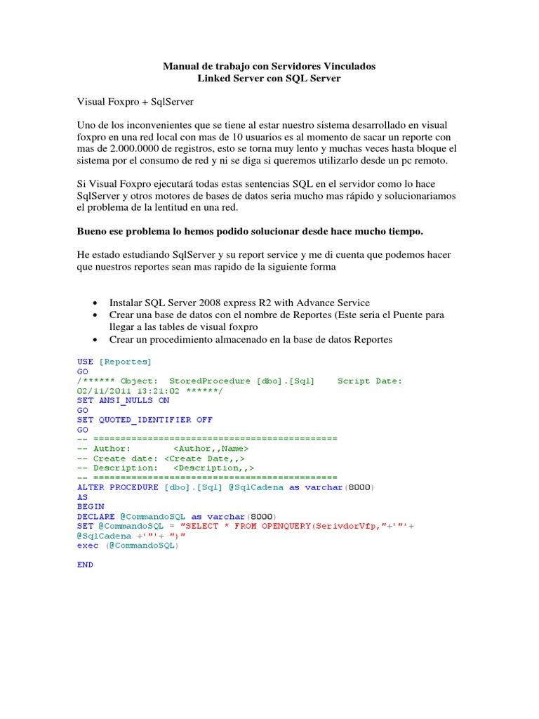 Manuales VFP Sqlserver Puente PDF | PDF