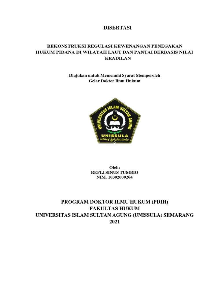 Contoh Disertasi Hukum Univ ISLAM SULTAN AGUNG PDF | PDF
