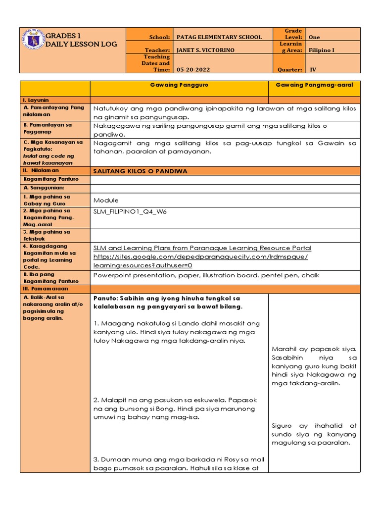 Lesson Plan (FILIPINO Q4 W6).docx | PDF