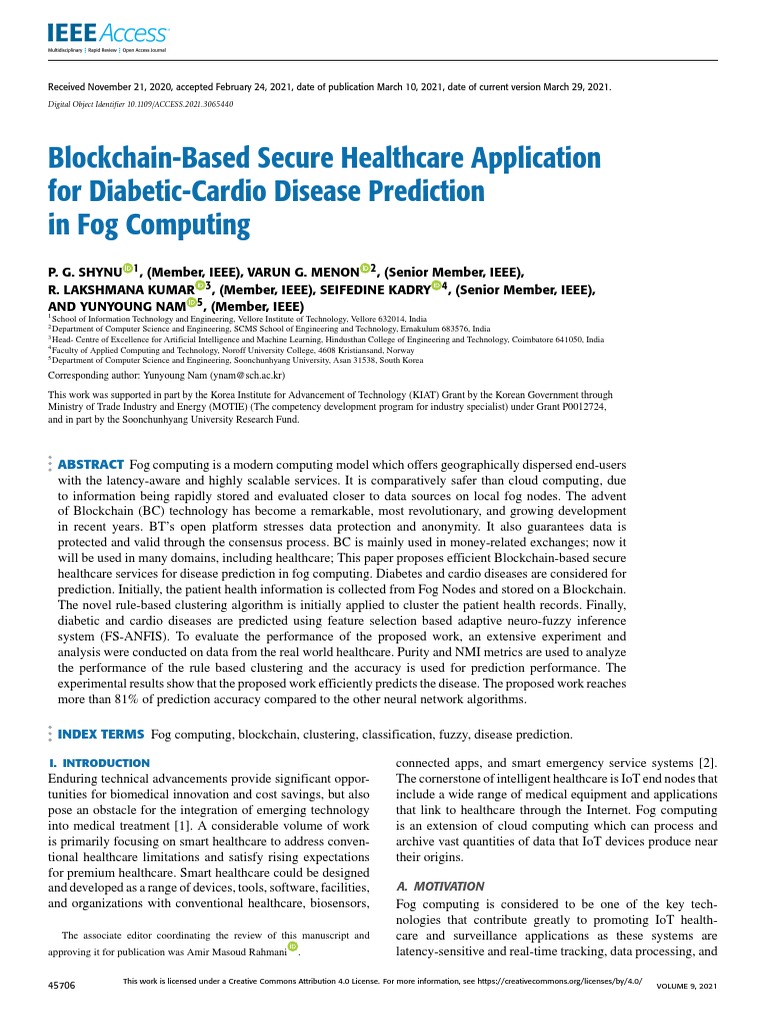 Blockchain-Based Secure Healthcare Application for Diabetic-Cardio Disease Prediction in Fog ...