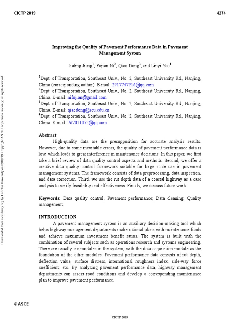 2019 - Improving The Quality of Pavement Performance Data in Pavement Management System | PDF ...