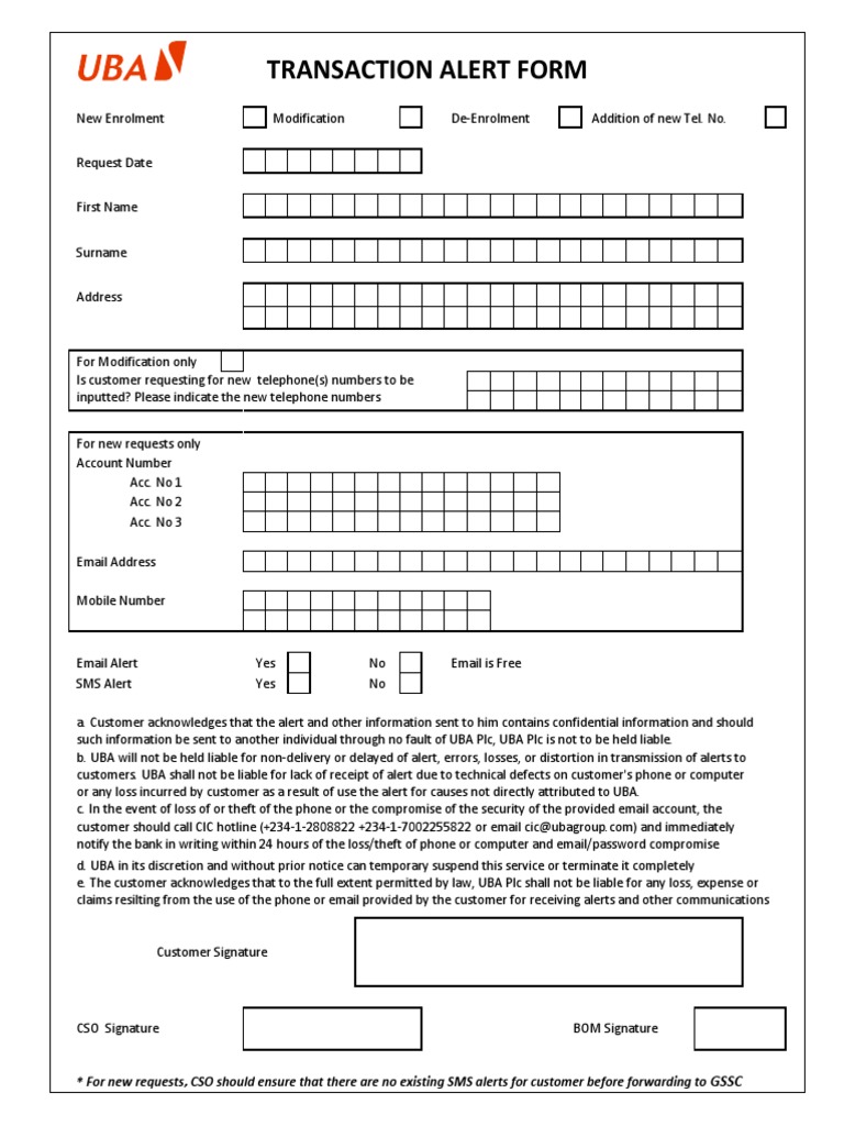 Transaction Alert Form New | PDF