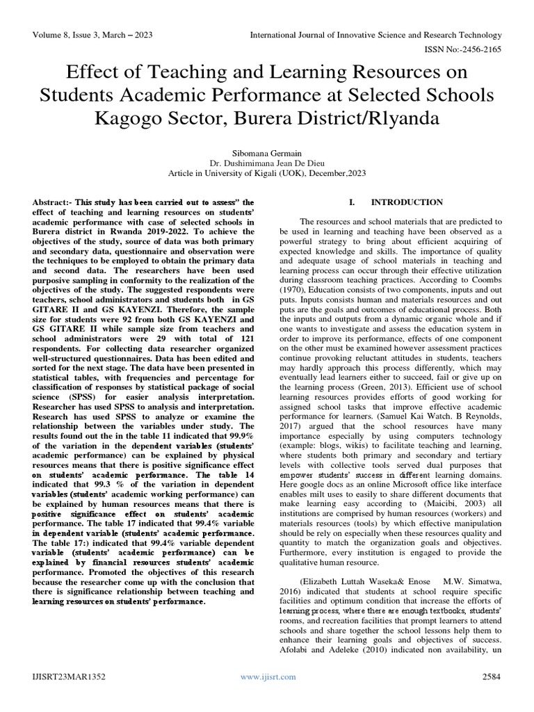 Effect of Teaching and Learning Resources On Students Academic ...