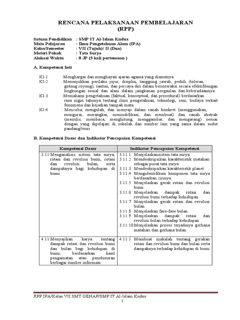 1 RPP KD 3.11 Tata Surya | PDF