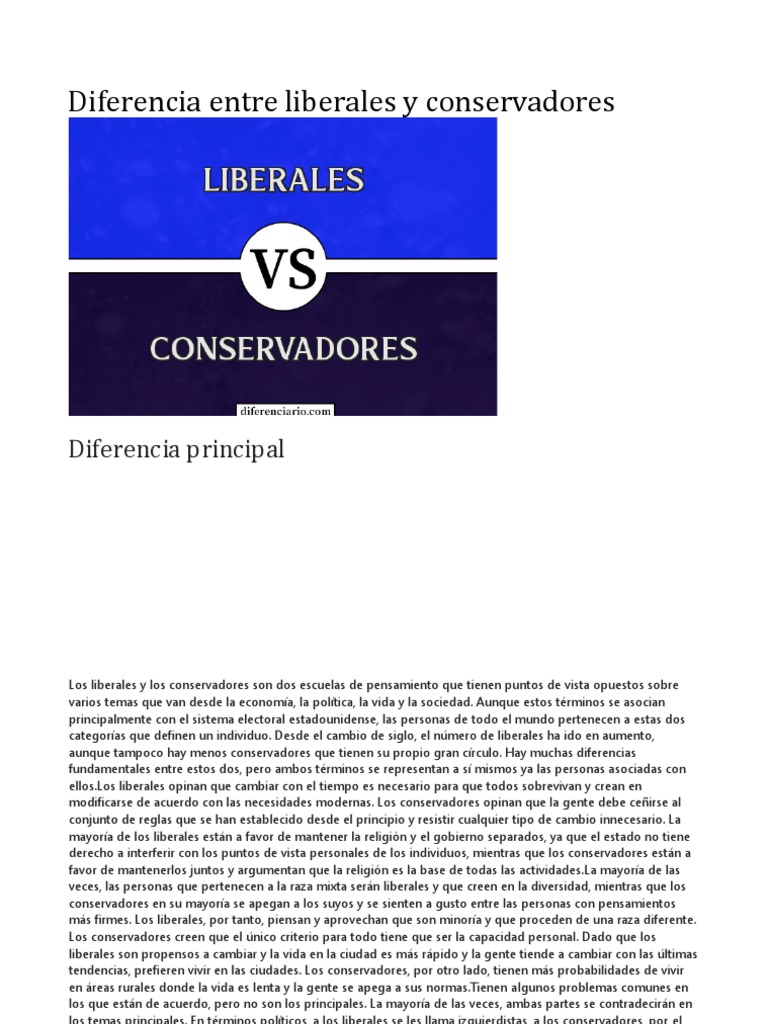 Liberales vs Conservadores: Claves y Diferencias | PDF | Conservatismo ...