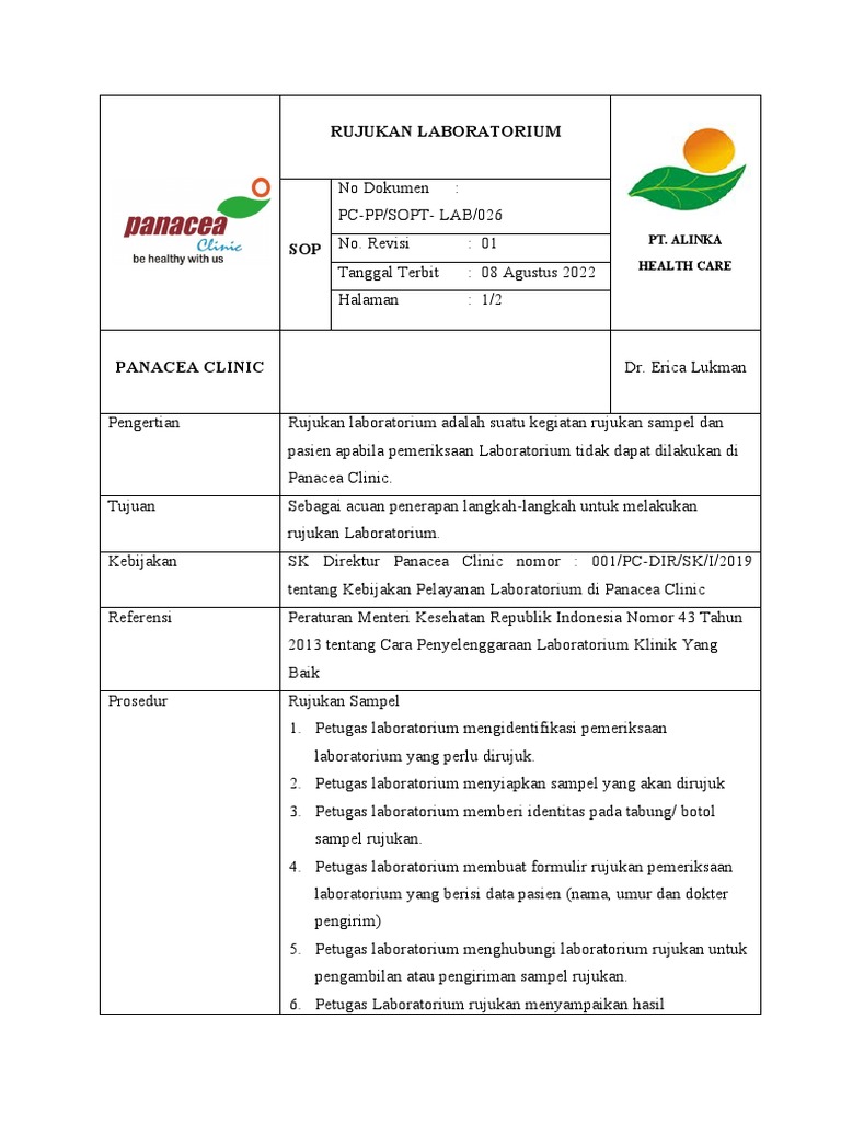 3.A.1.14 EDIT 3.1.7.6 SOP Rujukan Laboratorium - Rev | PDF