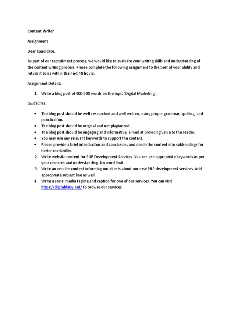 Content Writer Assignment | PDF