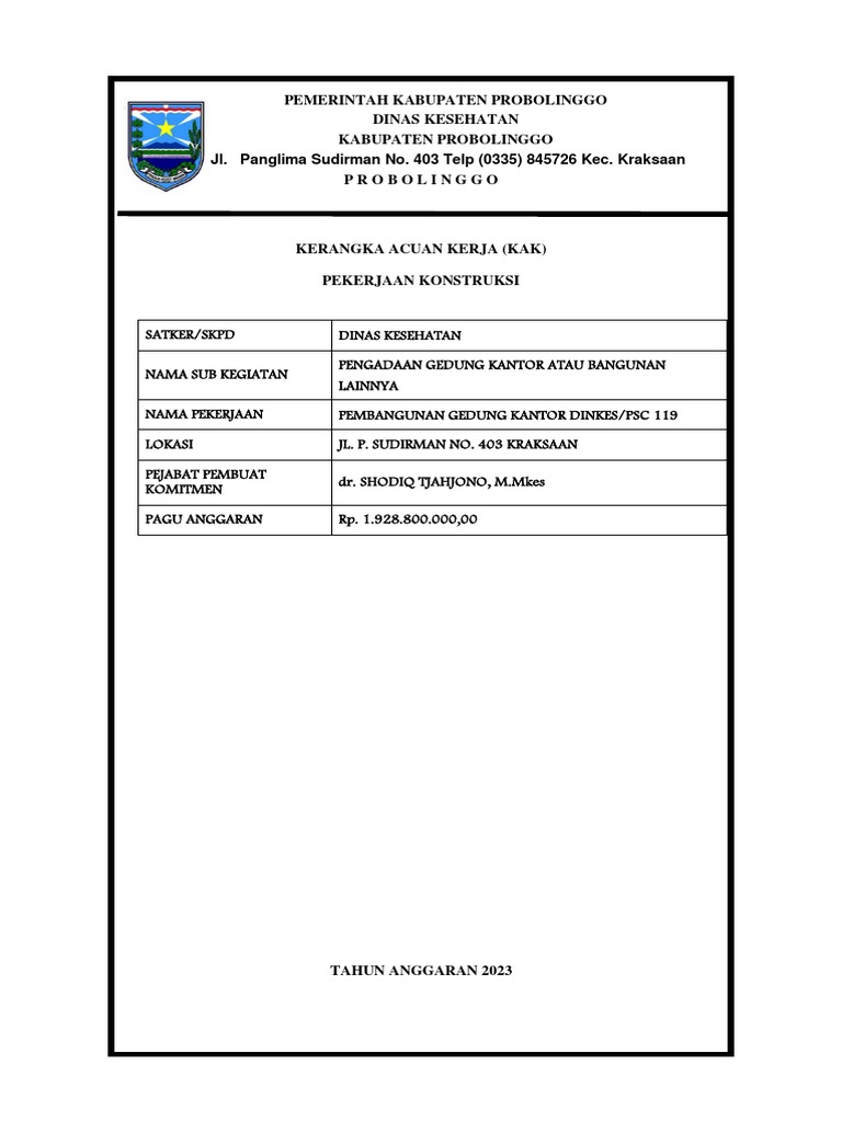 KAK Gedung Kantor Dinkes PSC 119 REV1 1 1 | PDF