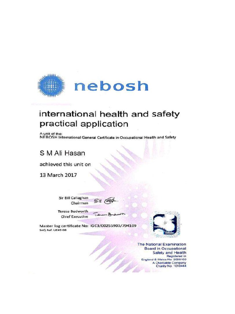 Mohammed Ali Hassan - NEBOSH Certificate PDF | PDF