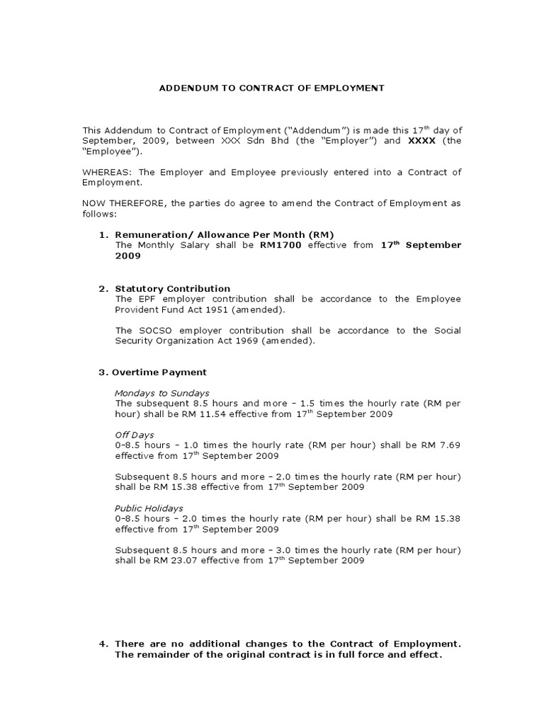 Employment Contract Addendum Details | PDF