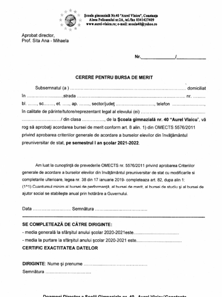 Cerere Bursa Merit PDF | PDF