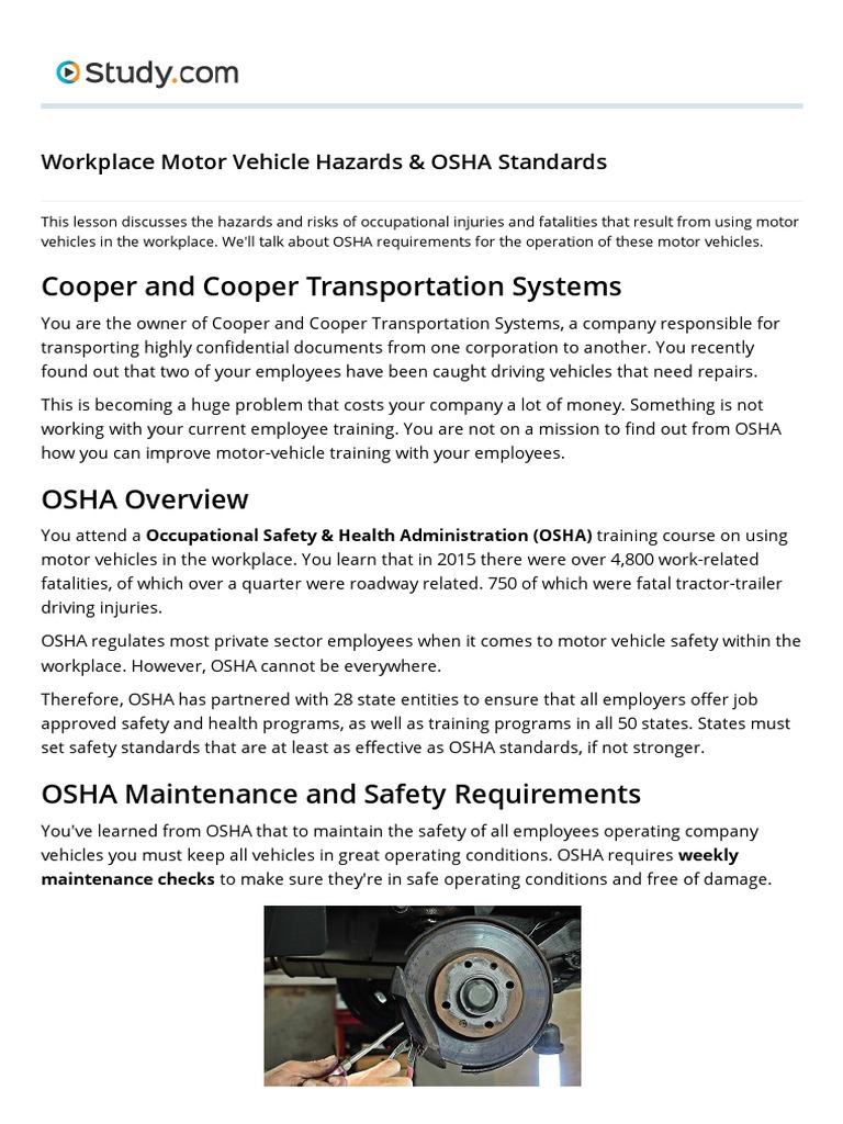 Workplace Motor Vehicle Hazards & OSHA Standards | PDF | Occupational ...