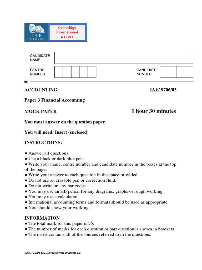 A LEVEL ACCOUNTING MOCK 2023 Cambridge Paper 3 Set 2 PDF | PDF