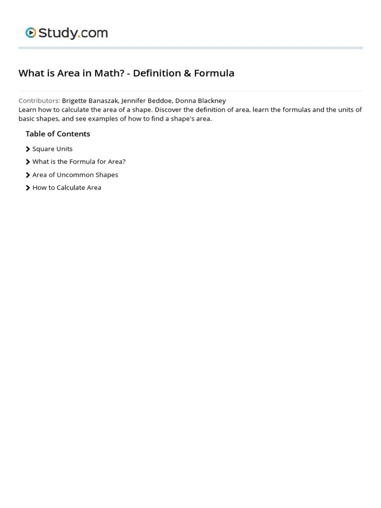 What Is Area in Math - Definition & Formula - Video & Lesson Transcript ...