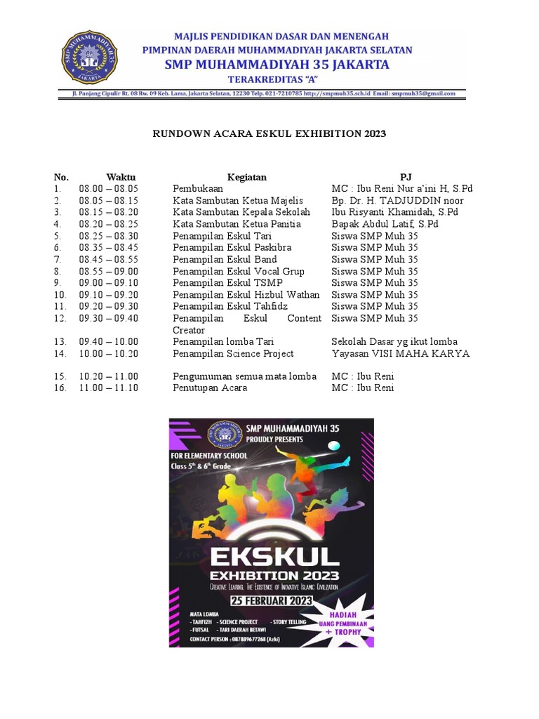 Rundown Acara Eskul Exhibition 2023 | PDF