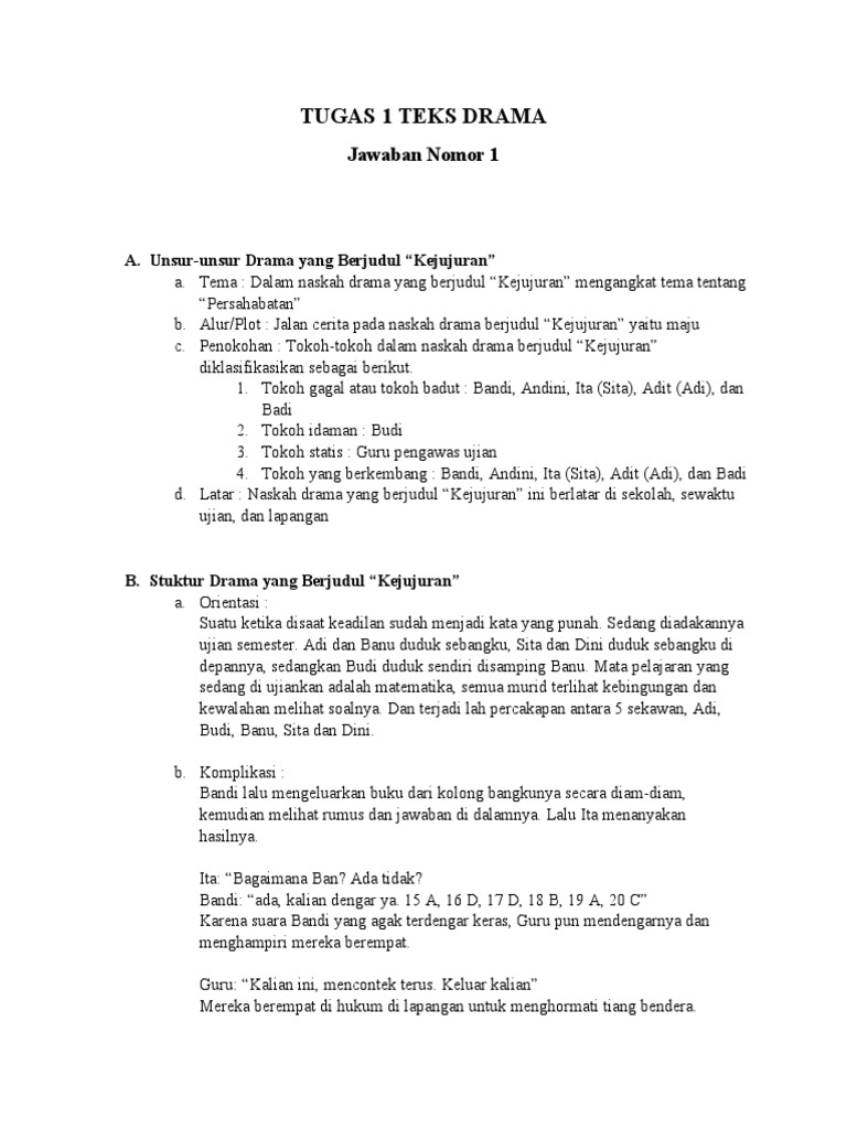 Tugas 1 Teks Drama Soal No. 1 (Done) | PDF