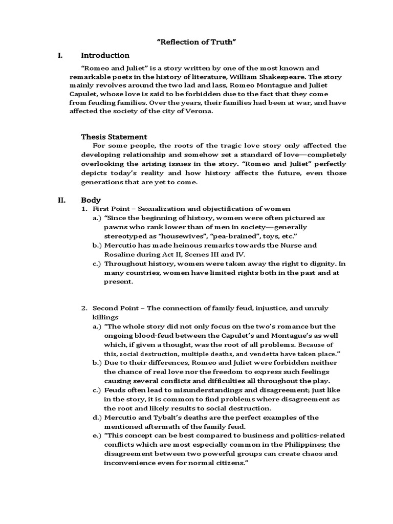 Reflection-of-Truth_Outline | PDF | Characters In Romeo And Juliet ...