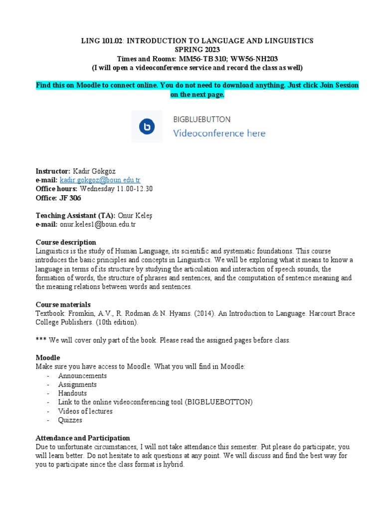 LING 101 Spring 2023 Gökgöz Revised | PDF