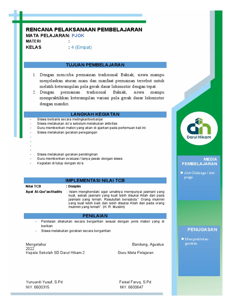 Contoh RPP Pjok 2022-2023 | PDF