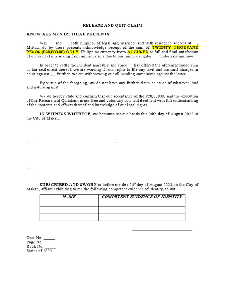 Quitclaim and Release | PDF