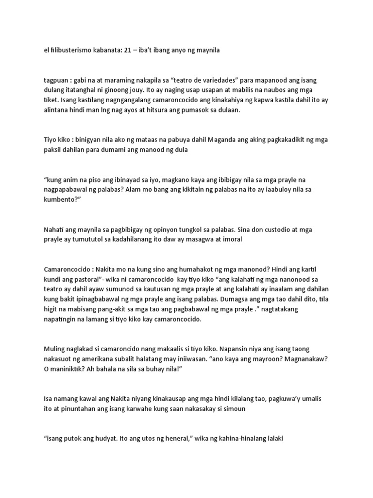 El Filibusterismo Kabanata 21-39 | PDF