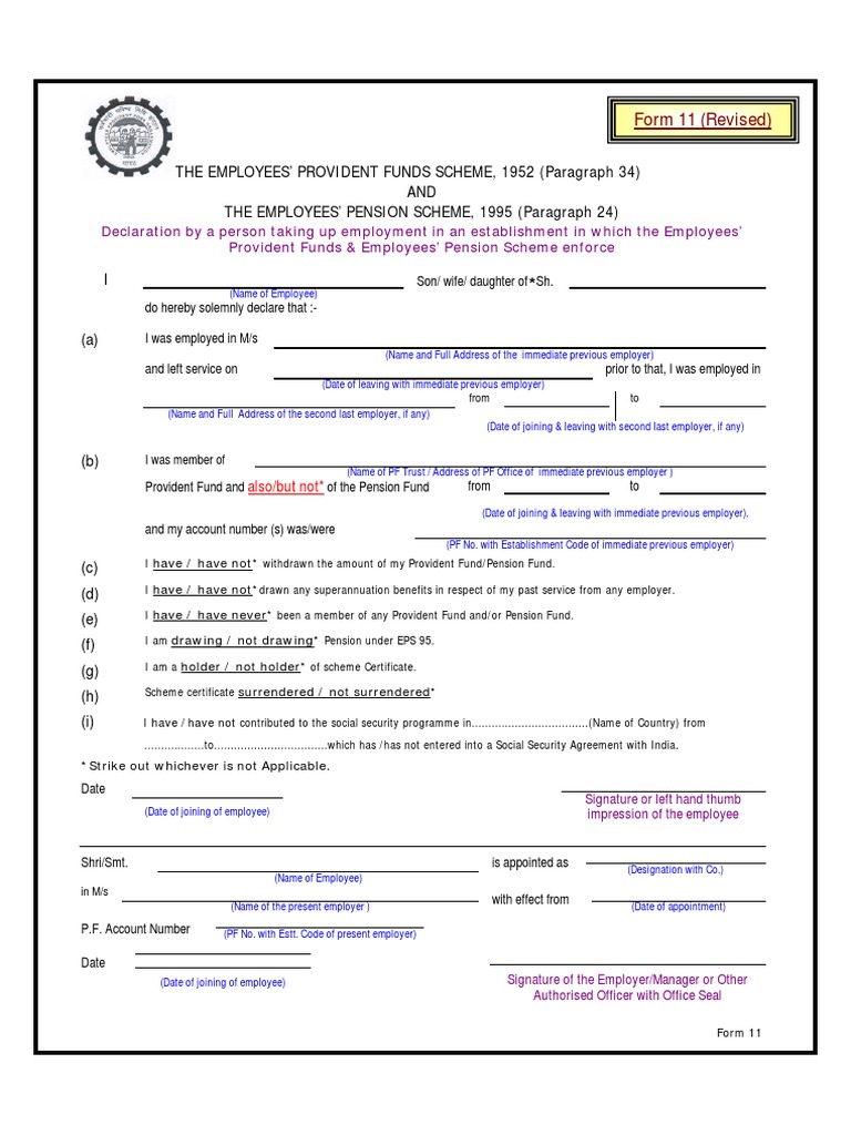 PF Form 11-Declaration of PF and Pension | PDF