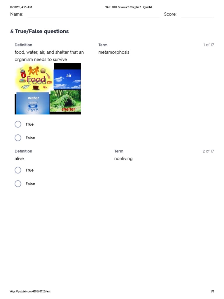 BJU Science 2 Chapter 2 Quizlet Test | PDF