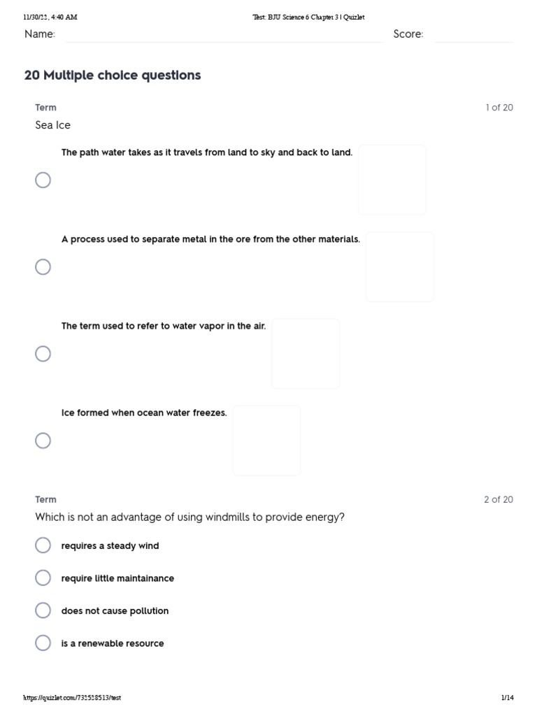 Test - BJU Science 6 Chapter 3 - Quizlet PDF | PDF | Water | Metals