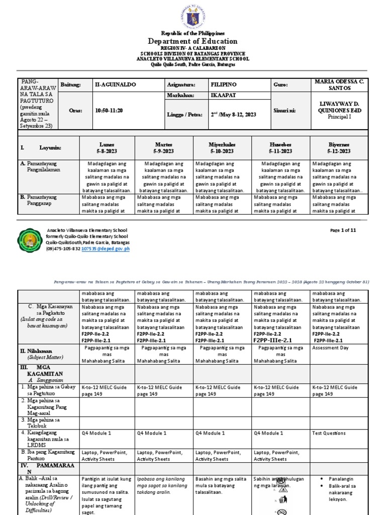 Mocs DLL Q4 Week 2 Filipino | PDF