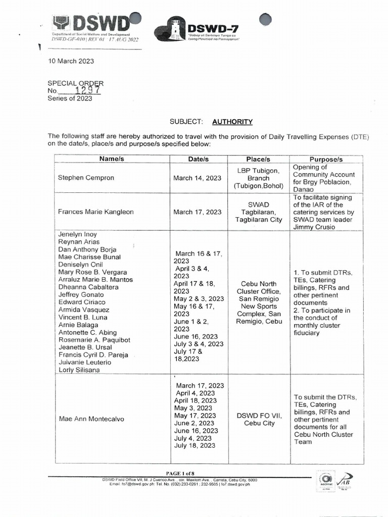 DSWD-7: Authority | PDF