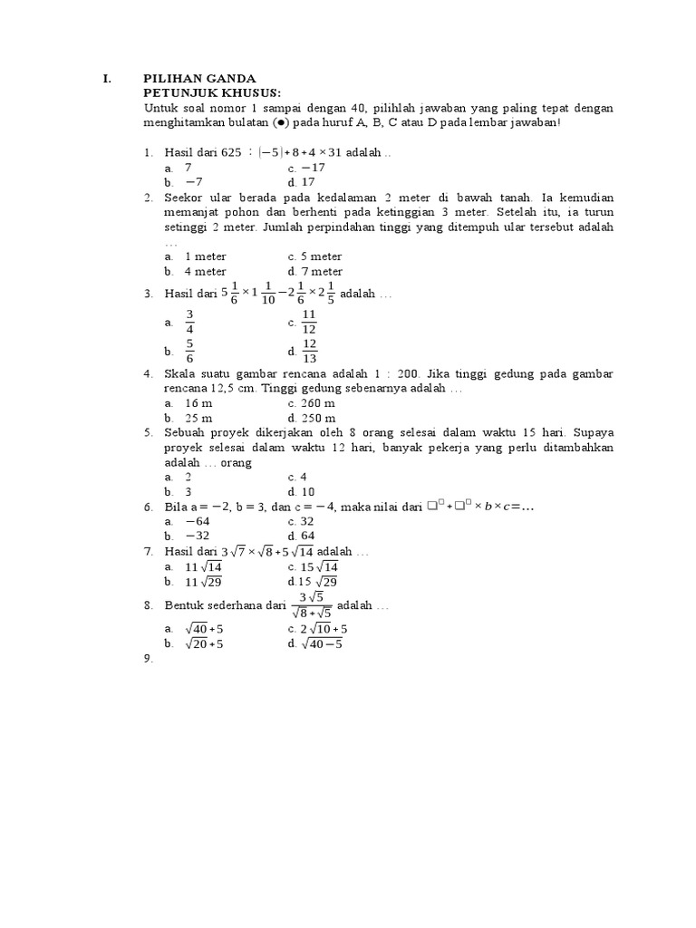 SOAL PAS MTK Kelas 9 | PDF