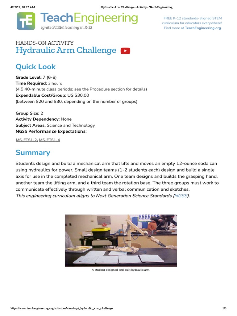 Hydraulic Arm Challenge - Activity - TeachEngineering | PDF | Engineering Design Process ...