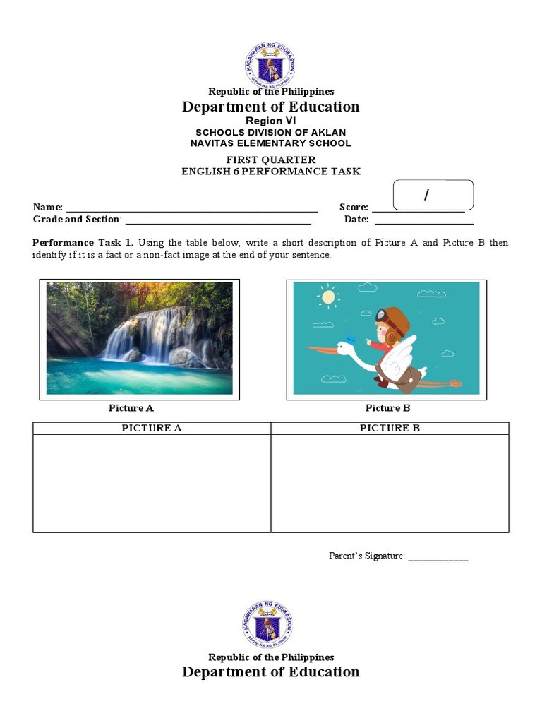 English 6-Q1-Performance Tasks | PDF | Cognitive Science | Cognition