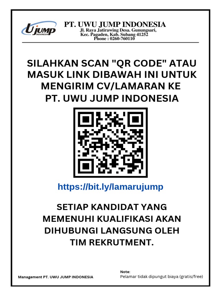 Silahkan Scan QR Code Dibawah Ini Untuk Mengirimmlamaran | PDF