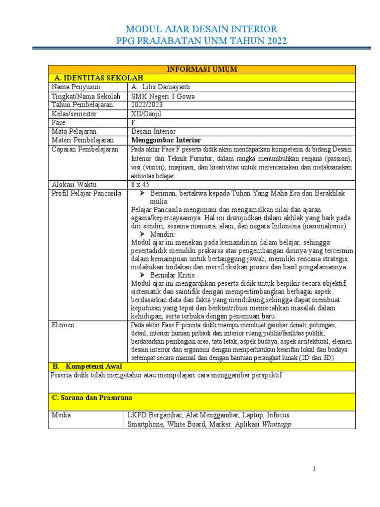 Modul Ajar Desain Interior Siklus 2 | PDF