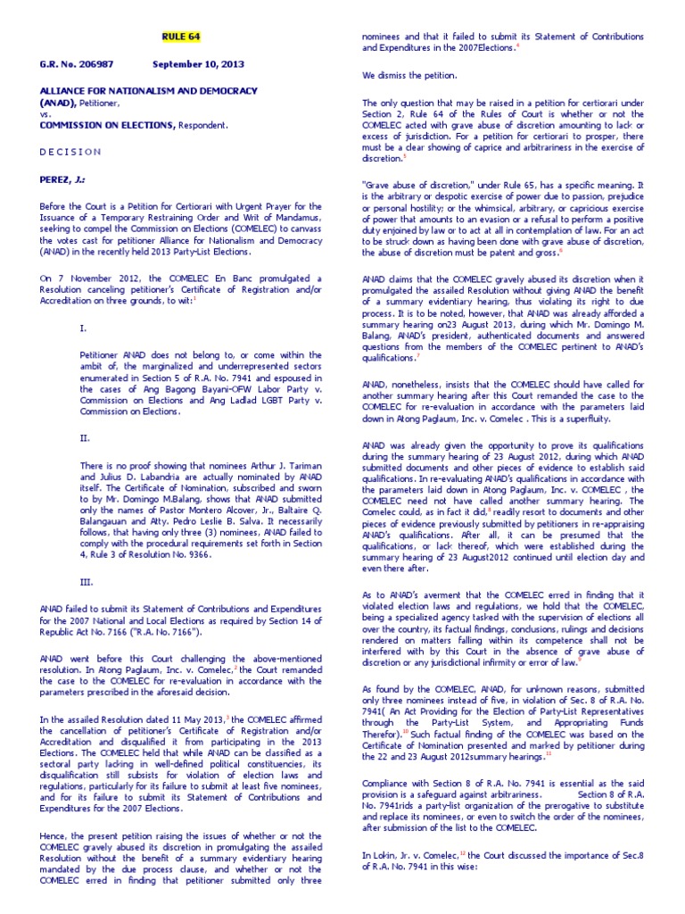 Rule 64 | PDF | Commission On Elections (Philippines) | Certiorari