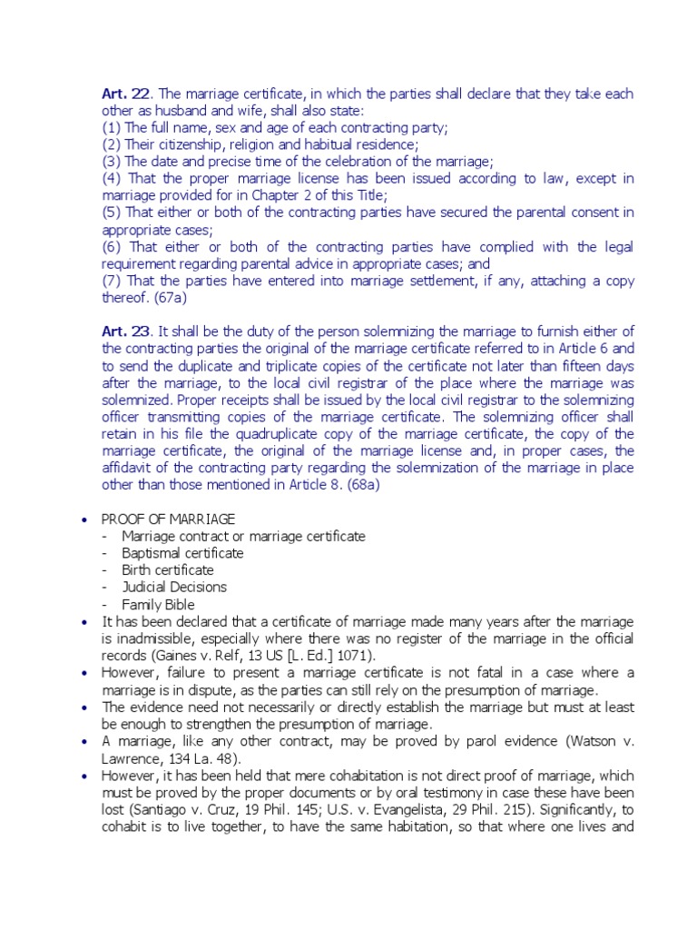 Requirements and Validity of Marriage Certificates and Foreign ...