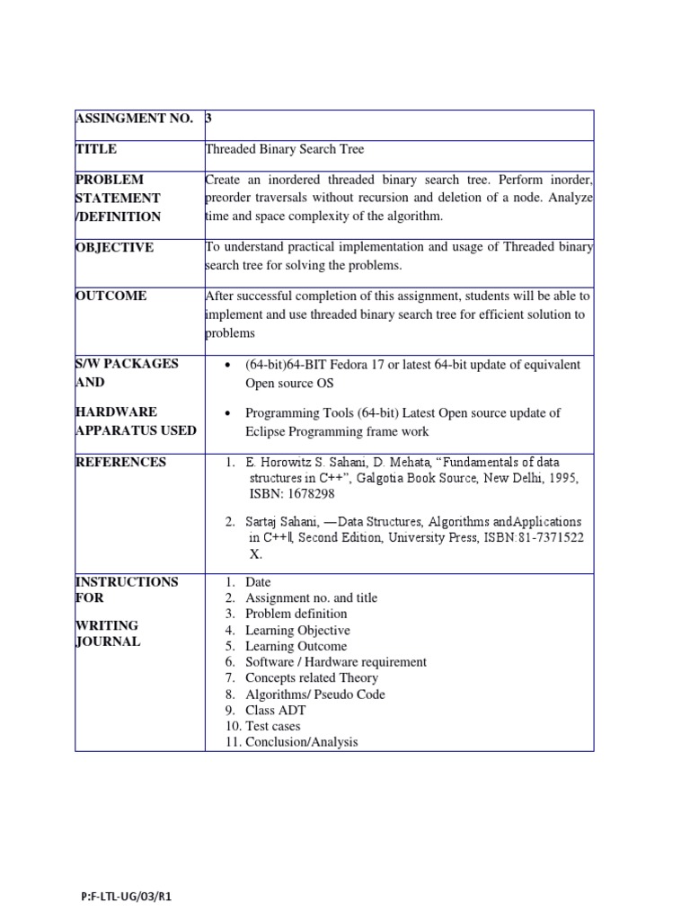 Threaded Binary Search Tree Assignment | PDF | Algorithms And Data ...