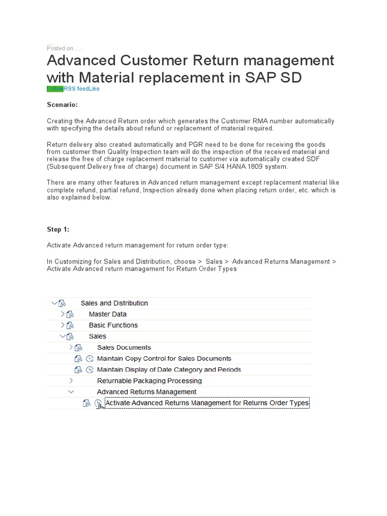 Advance Customer Return in SAp S4 Hana | PDF | Warehouse | Stocks