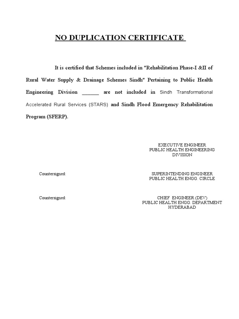 No Duplication Certificate | PDF No Duplication Certificate | PDF