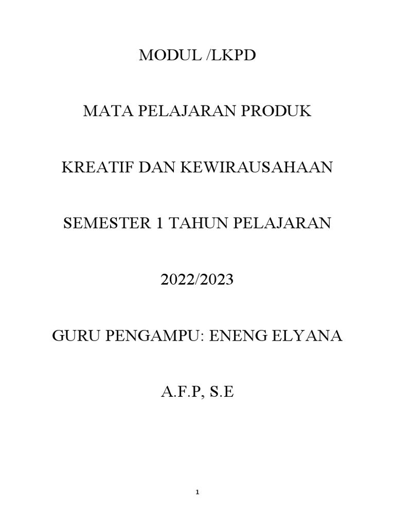 Modul Ajar PKK Kelas XI SEM 1 ENENG ELYANA | PDF