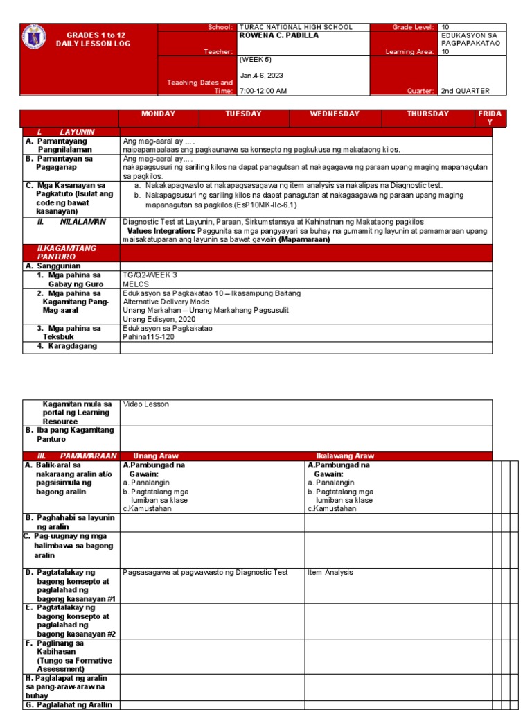 DLL-EsP10 Q2W5 | PDF