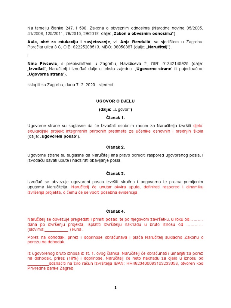 Ugovor o Djelu - Aula - Anja | PDF