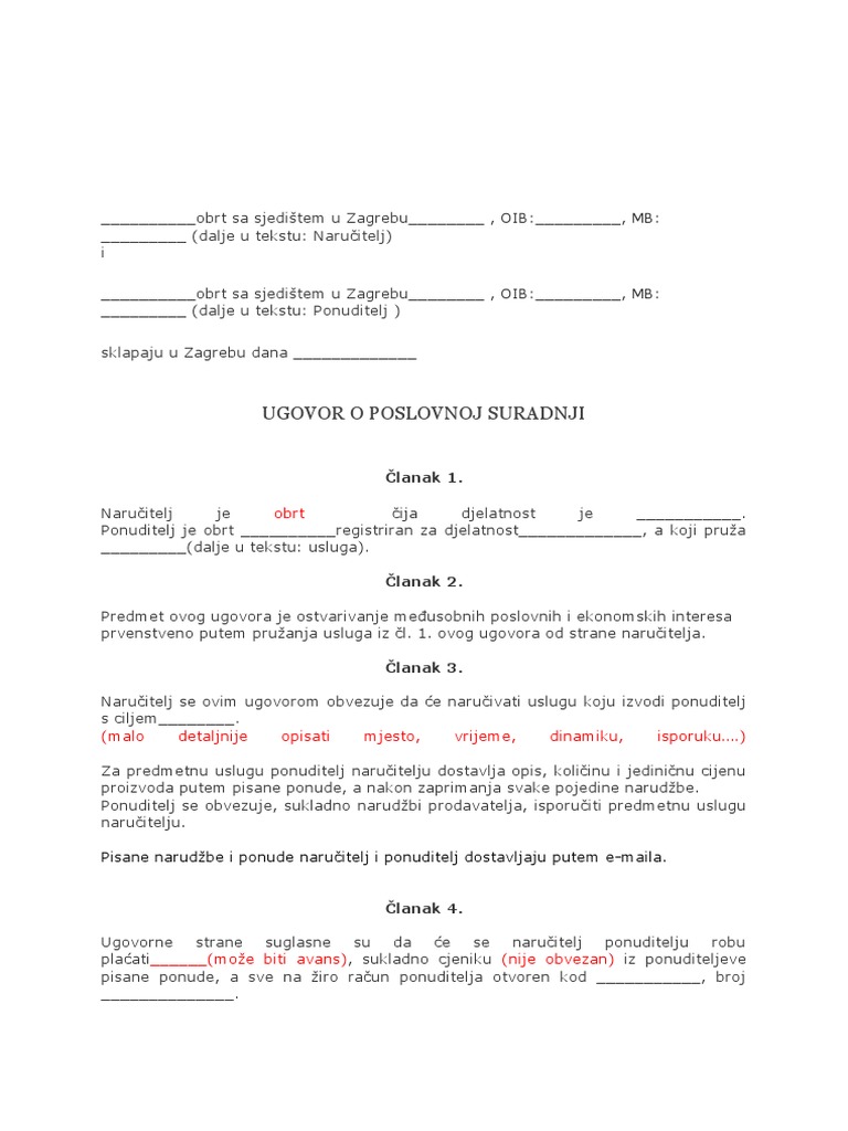 Ugovor o Poslovnoj Suradnji | PDF