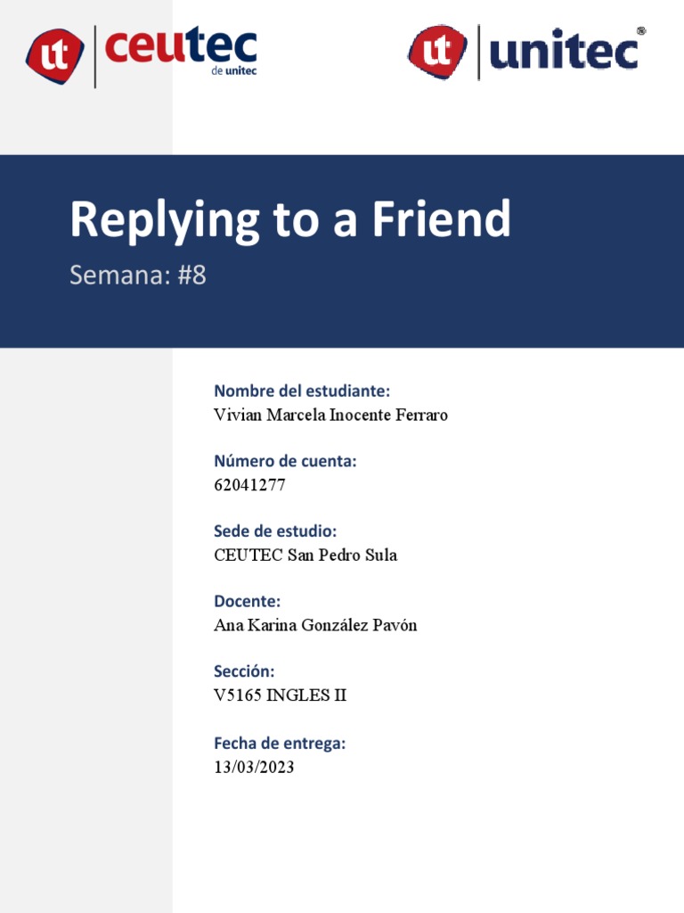 Tarea #8 - Replying To A Friend VIVIAN FERRARO | PDF