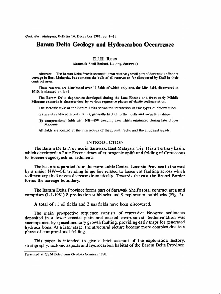 Baram Delta Geology and Hydrocarbon Occurrence: Geol. Soc. Malaysia ...