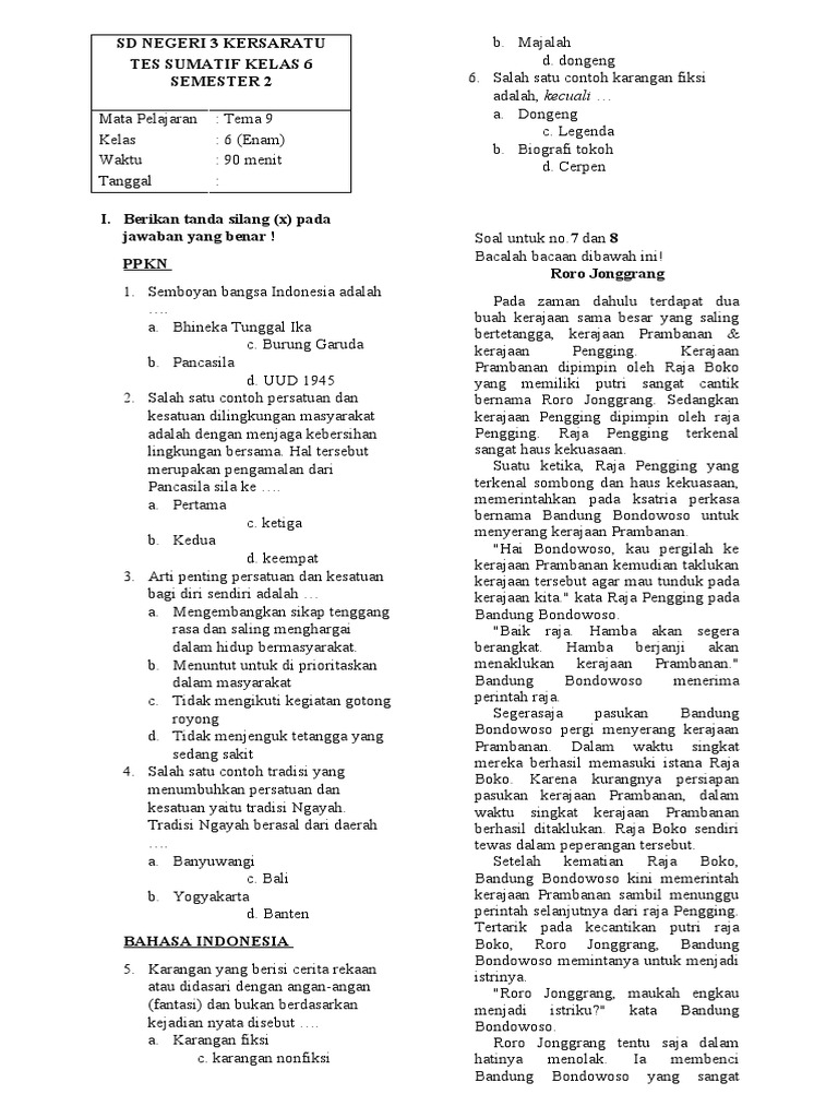 Soal PAS TEMA 9 Kelas 6 | PDF