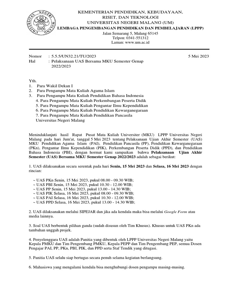 Surat - Dinas - UAS MKU | PDF