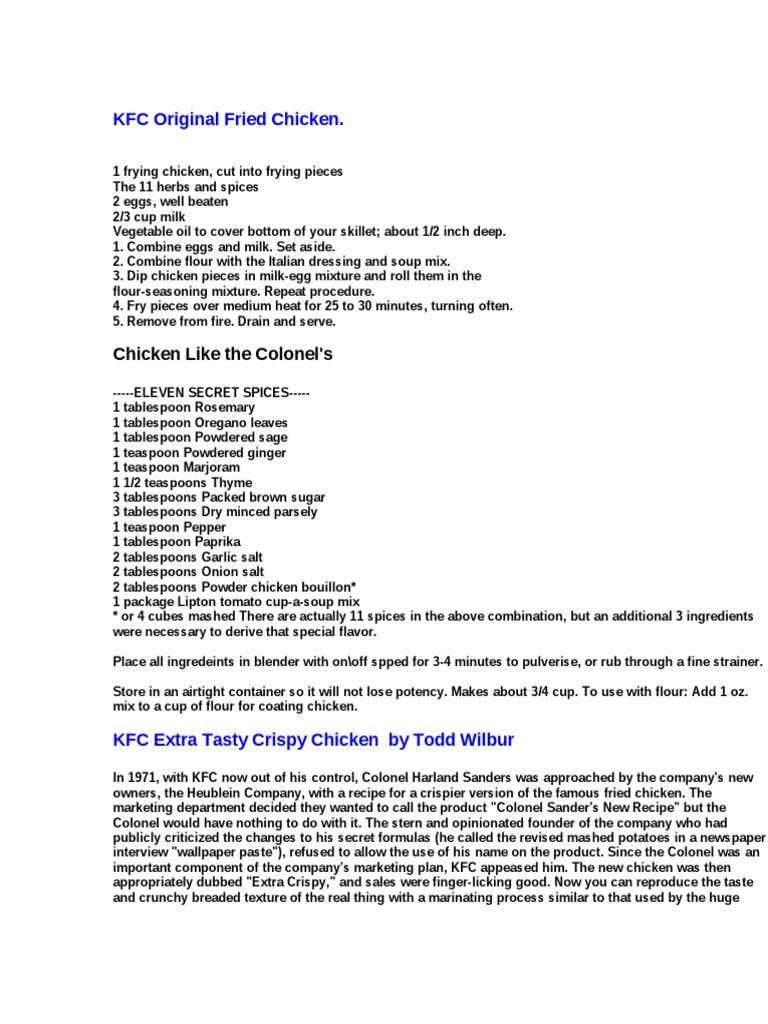 KFC - Original Recipe Chicken PDF | PDF
